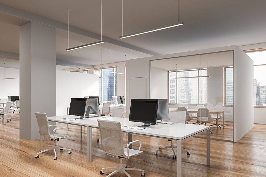 White open space office workplace | Inter-Lite Sales